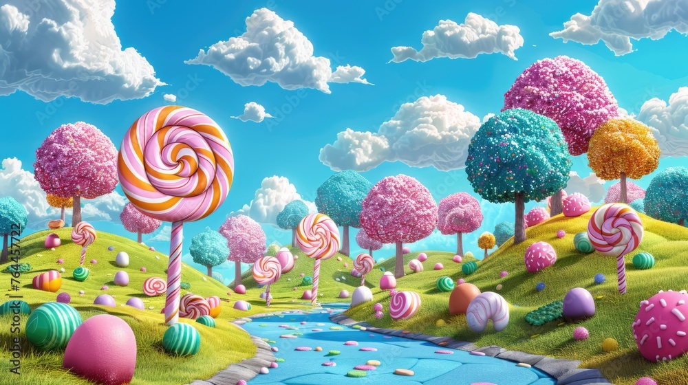 candy town lollipop trees sweets background child birthday party poster ...