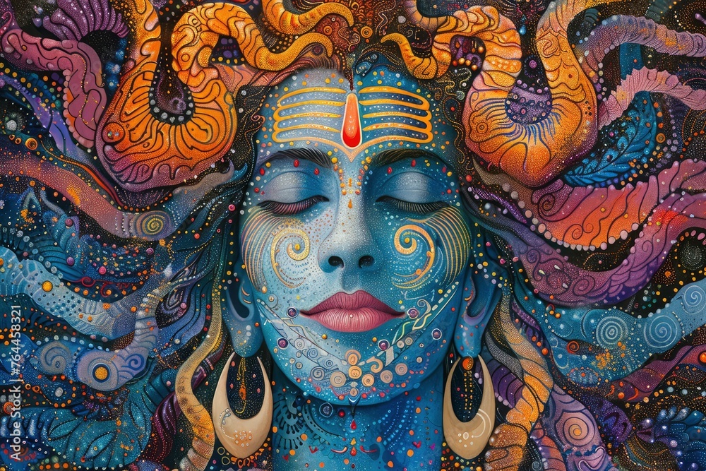 Lord Shiva portrayed in the vibrant and intricate style of Mughal art ...