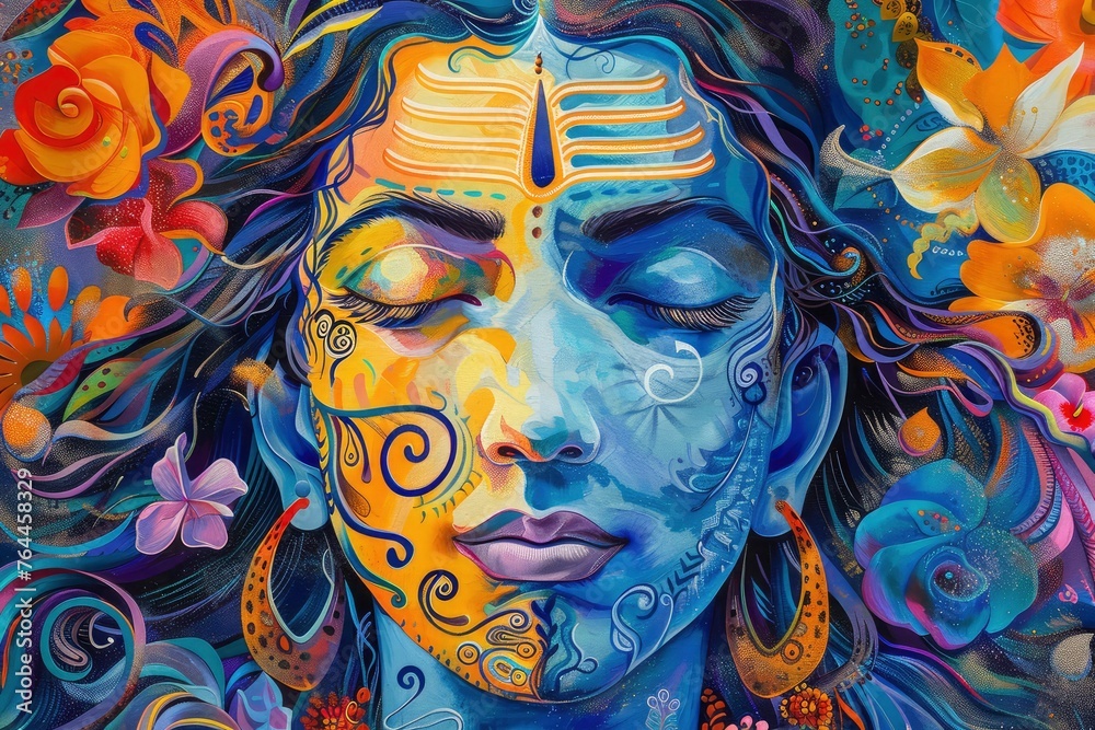 Lord Shiva portrayed in the vibrant and intricate style of Mughal art ...