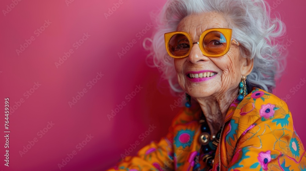 Eccentric Senior Woman Flaunts Vibrant Style in Fun Studio Shoot ...