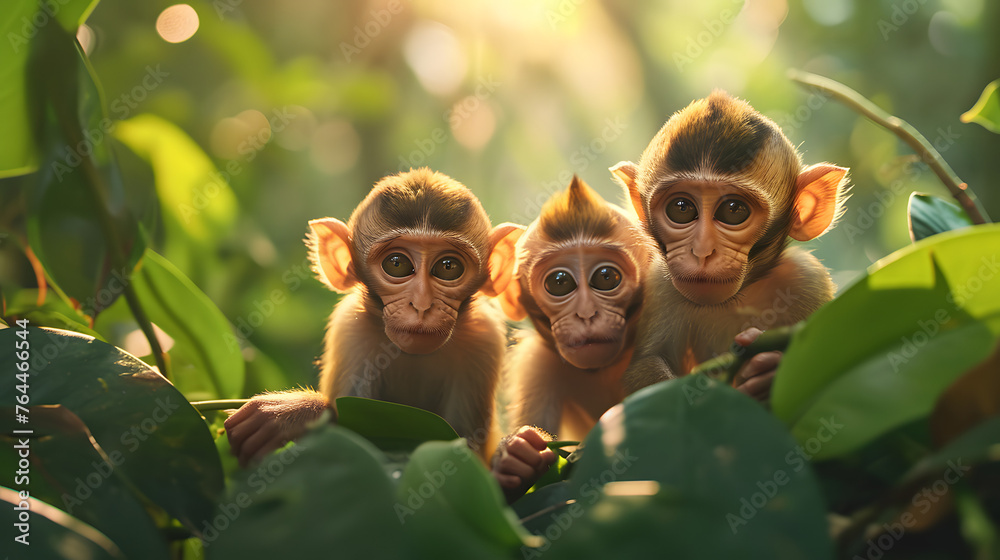 Whimsical rainforest portraits, capturing the playful antics of monkeys ...