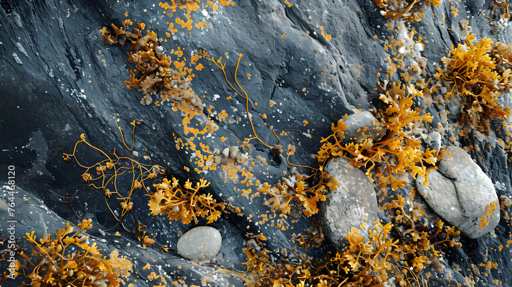 Abstract patterns in coastal seaweed arrangements, highlighting the ...