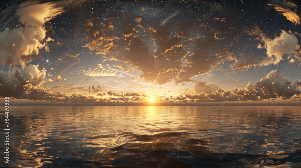 High resolution HDRI environmental map at sunrise, spherical panorama ...