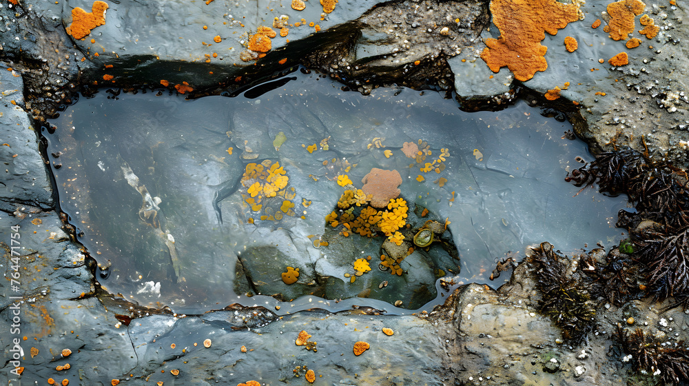 Abstract patterns in rock pools revealed at low tide, highlighting the ...