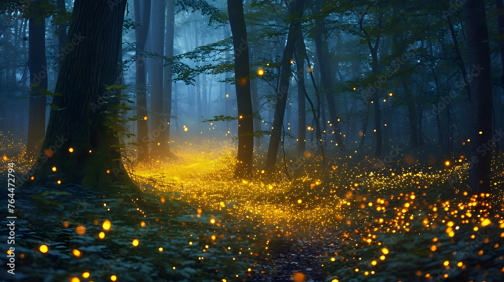 The enchanting glow of fireflies in dark forests, creating magical and ...