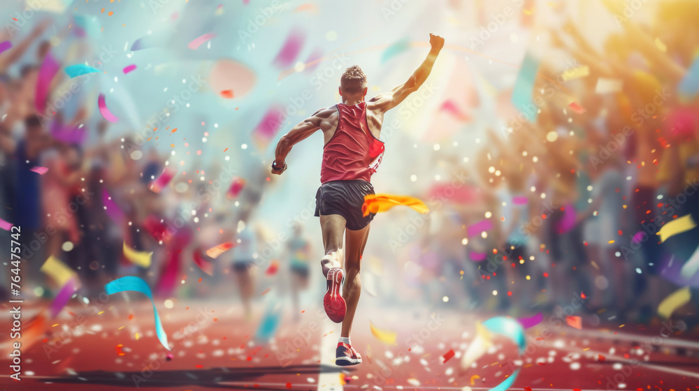 Capturing the peak of athletic triumph, a marathon runner breaks ...