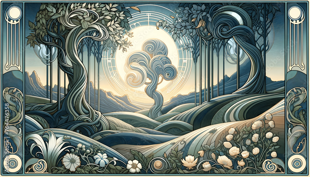 Art Nouveau-inspired landscape for you, capturing the essence of this ...