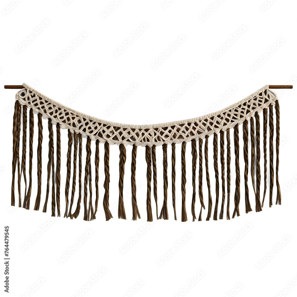 Boho chic macrame border with intricate knotwork and fringe details ...