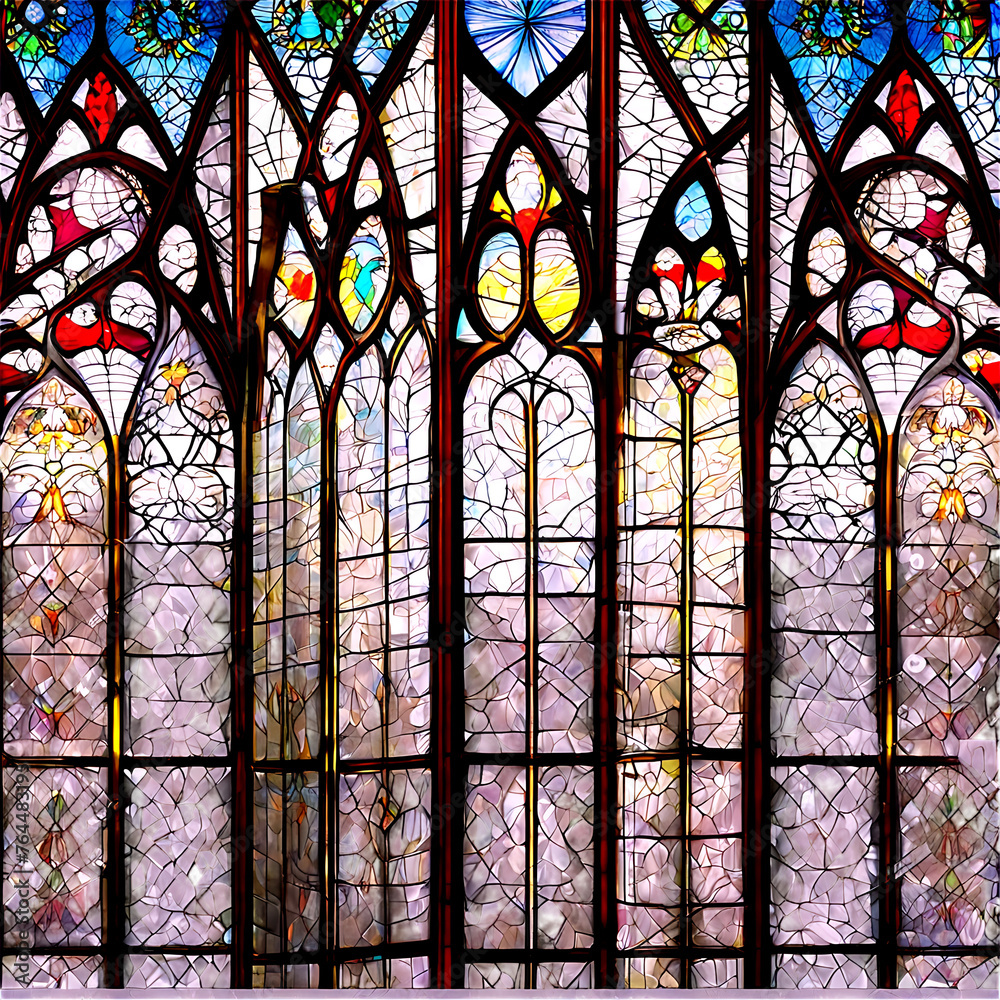 Gothic cathedral window border with stained glass motifs Transparent ...