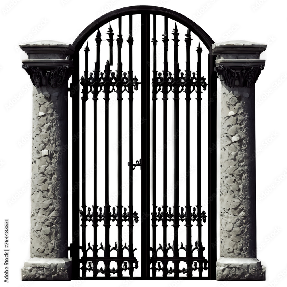 Foto de Gothic cemetery gate border with wrought iron details and stone ...