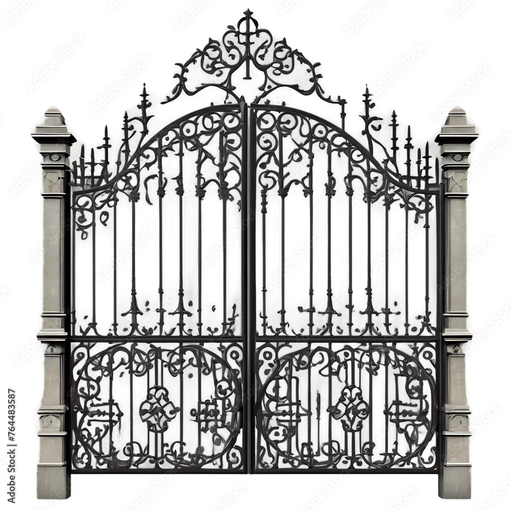 ภาพประกอบสต็อก Gothic cemetery gate border with wrought iron details ...