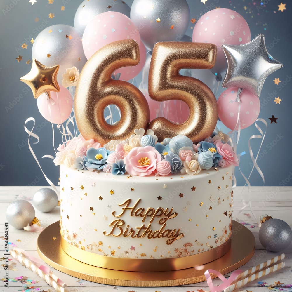 Vector Illustration of a Number 65th Birthday Balloon Celebration Cake ...