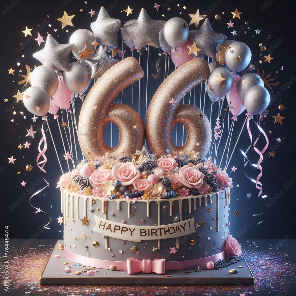 Vector Illustration of a Number 66th Birthday Balloon Celebration Cake ...