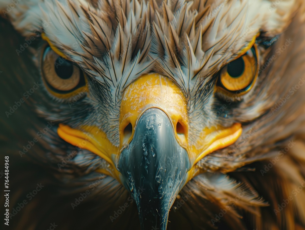 An intense close-up of a majestic eagle, highlighting its sharp beak ...