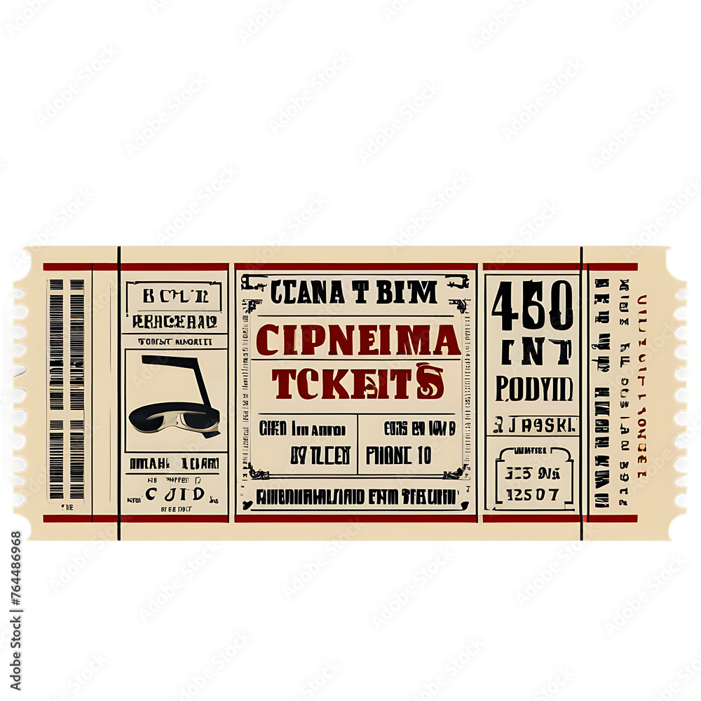 Retro movie ticket frame border with cinema-themed illustrations and ...