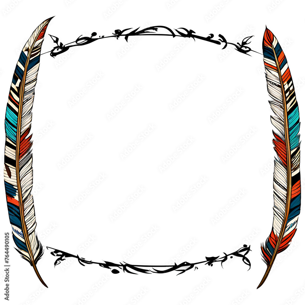 Tribal feather frame border with indigenous feather designs and tribal ...