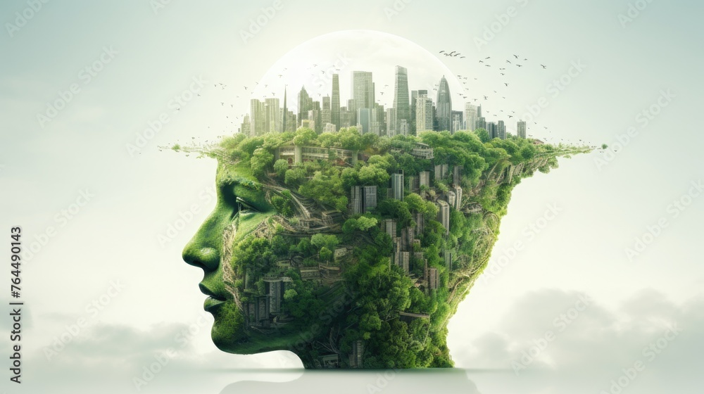Sustainable environment concept. The image depicts human thinking towards preserving nature ...