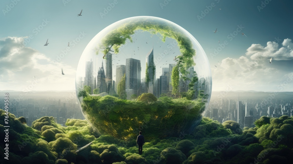 Sustainable environment concept. The image depicts human thinking ...