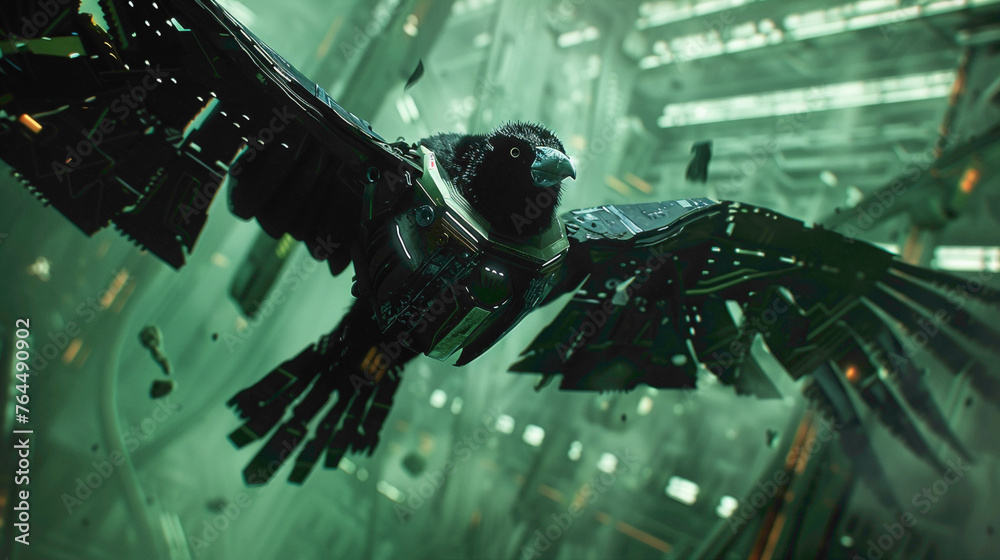 Robotic bird with hype realistic details amazing robotic background for ...