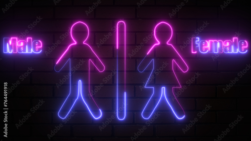 WC toilet neon sign with Male ad Female glowing icon. Man and women ...