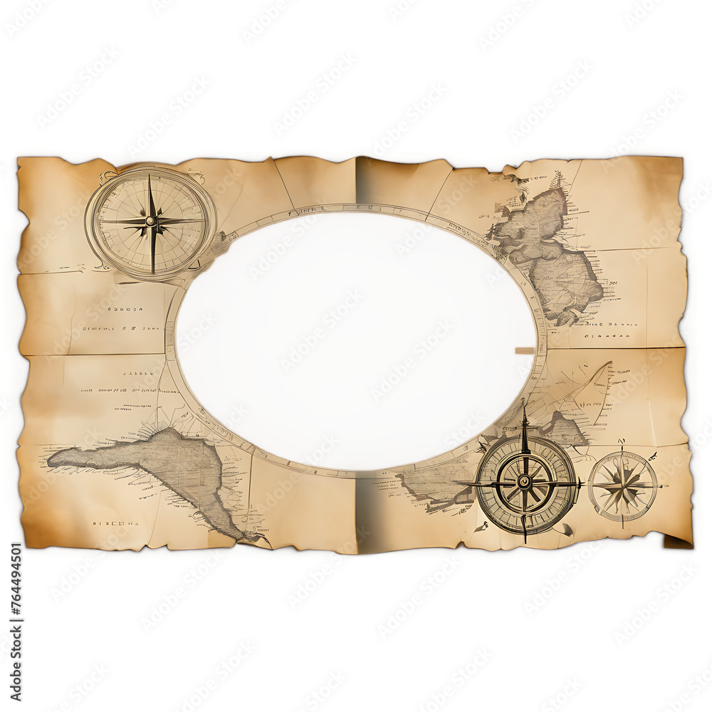 Vintage map border with antique cartography elements and compass rose ...