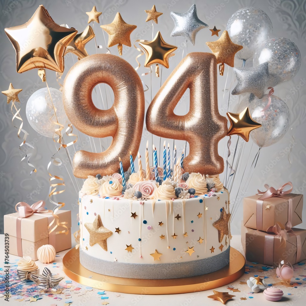 Vector Illustration of a Number 94th Birthday Balloon Celebration Cake ...