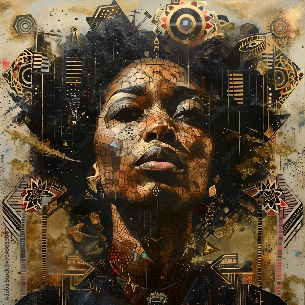 Futuristic African Queen with Steampunk Elements. Portrait in Digital ... Futuristic African Queen with Steampunk Elements. Portrait in Digital ...