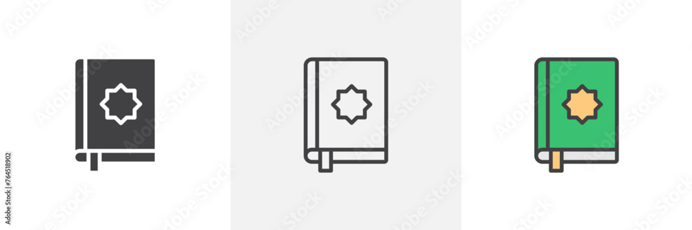 Holy Quran Book Icons. Islamic Scripture and Religious Study Symbols ...