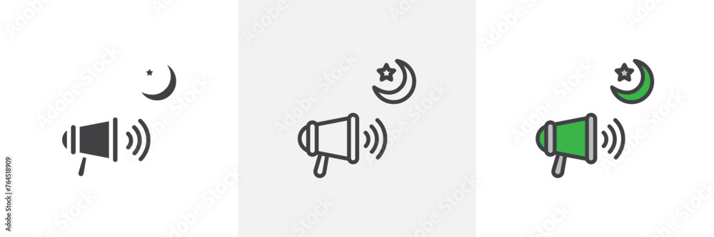 Mosque Adzan Prayer Calling Icons. Islamic Worship Announcement and ...