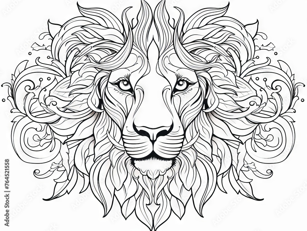 Monochrome illustration of a majestic lion for coloring - ideal for ...