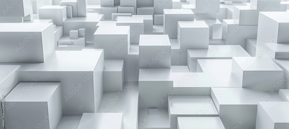 Abstract white background with cubes and blocks in different sizes ...
