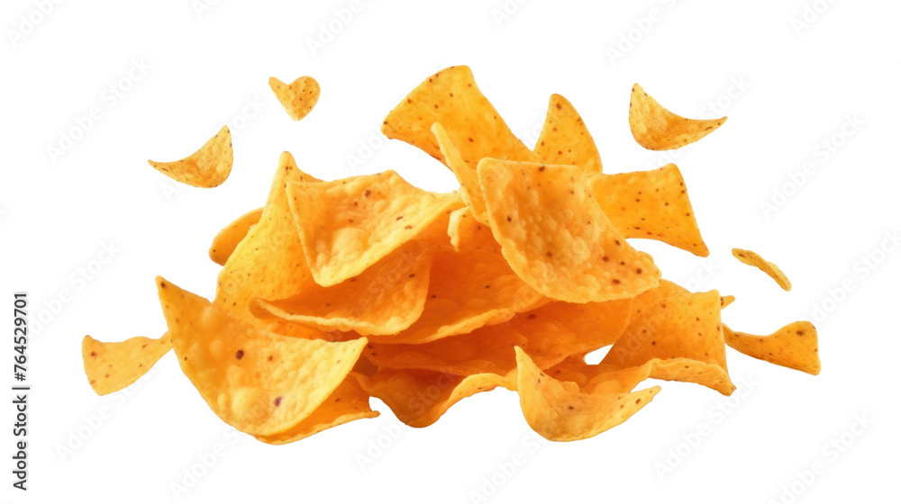 Flying mexican nachos chips isolated on transparent and white ...