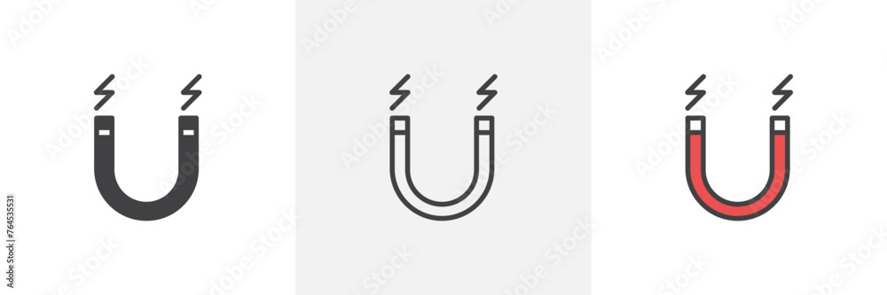 Magnetic Attraction and Electromagnetism Icons. Visual Symbols of ...