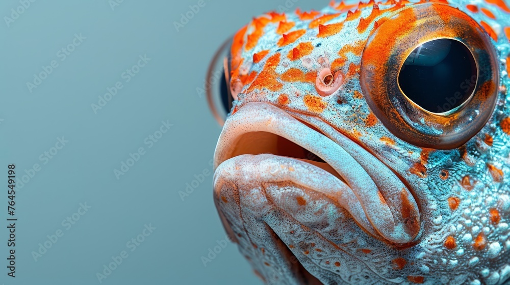 A close-up photograph of a fish with an orange and blue color scheme on ...