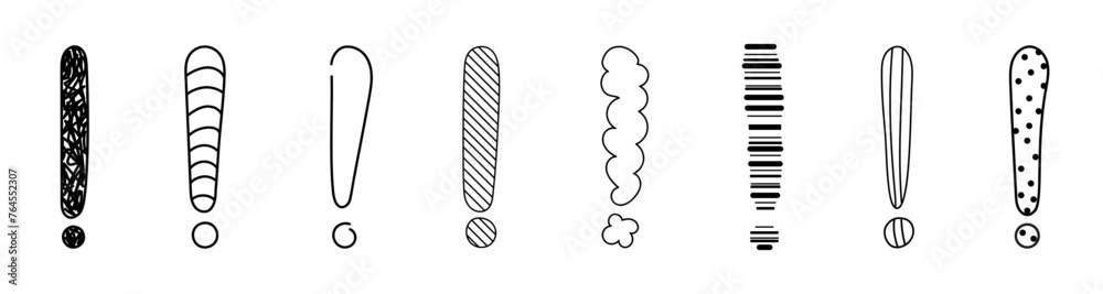 Doodle exclamation mark hand drawn sketch vector illustration set ...