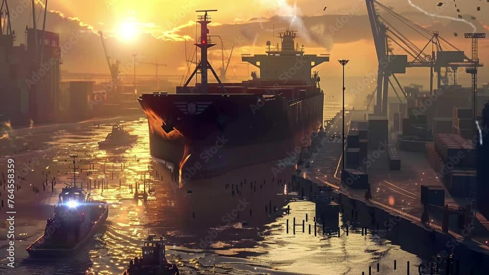 Vidéo Stock A bustling shipyard operates within the busy port, filled ...