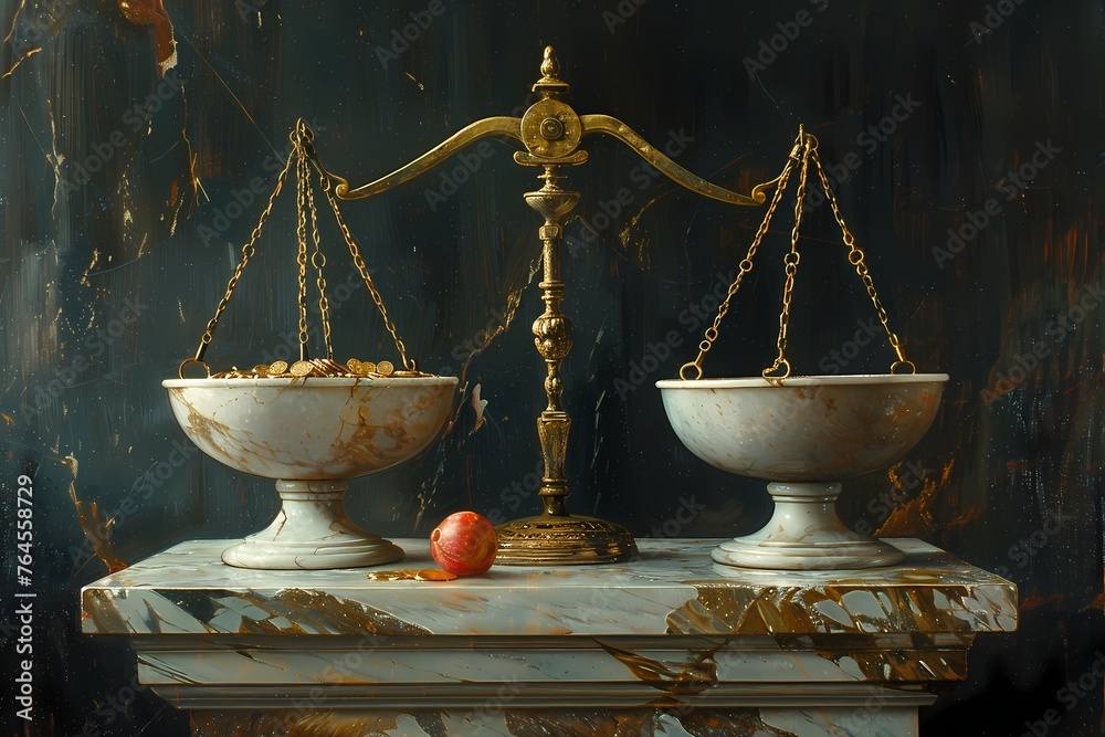 ภาพประกอบสต็อก Oil painting of baroque style balance measuring in the ...