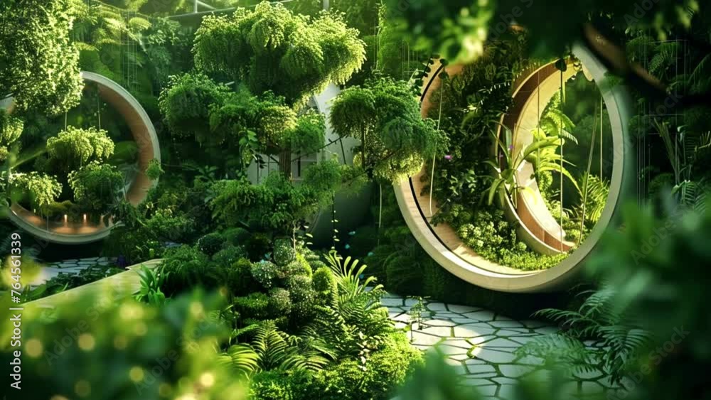 Lush greenery envelops the tech workspace, complementing its ...