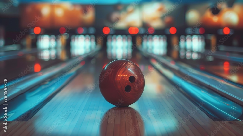 Bowling strikes. Bowling Ball crashing into the pins on bowling alley ...