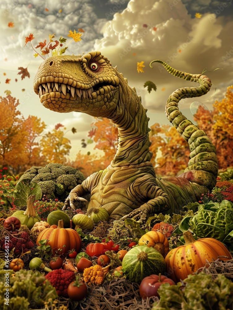 Imagine a dinosaur encountering a field of vegetables and its reaction ...