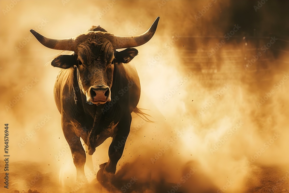 Foto de Bull riders showcase their skills in a dusty rodeo arena ...