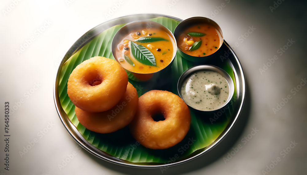 Authentic South Indian Food: Golden-Brown Wada with Sambar & Chutney ...