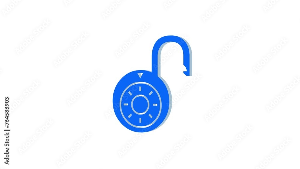 3d unlock logo icon loopable rotated blue color animation on white ...