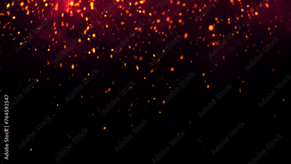 Red Glowing Ember Particles, Dark Glitter Fire Lights Rise Amidst Smoke ...