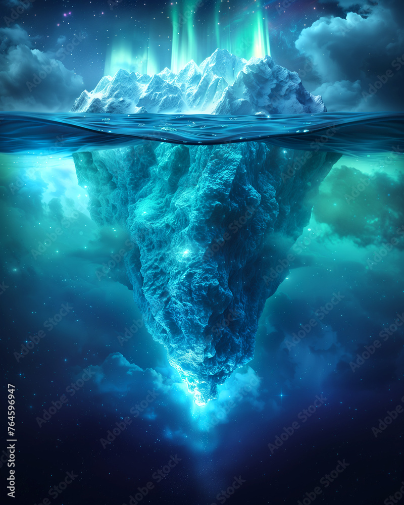 Spectacular image of the surface and underwater parts of the iceberg ...