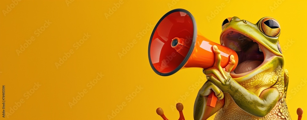 Frog with megaphone. A whimsical of a frog energetically shouting into ...