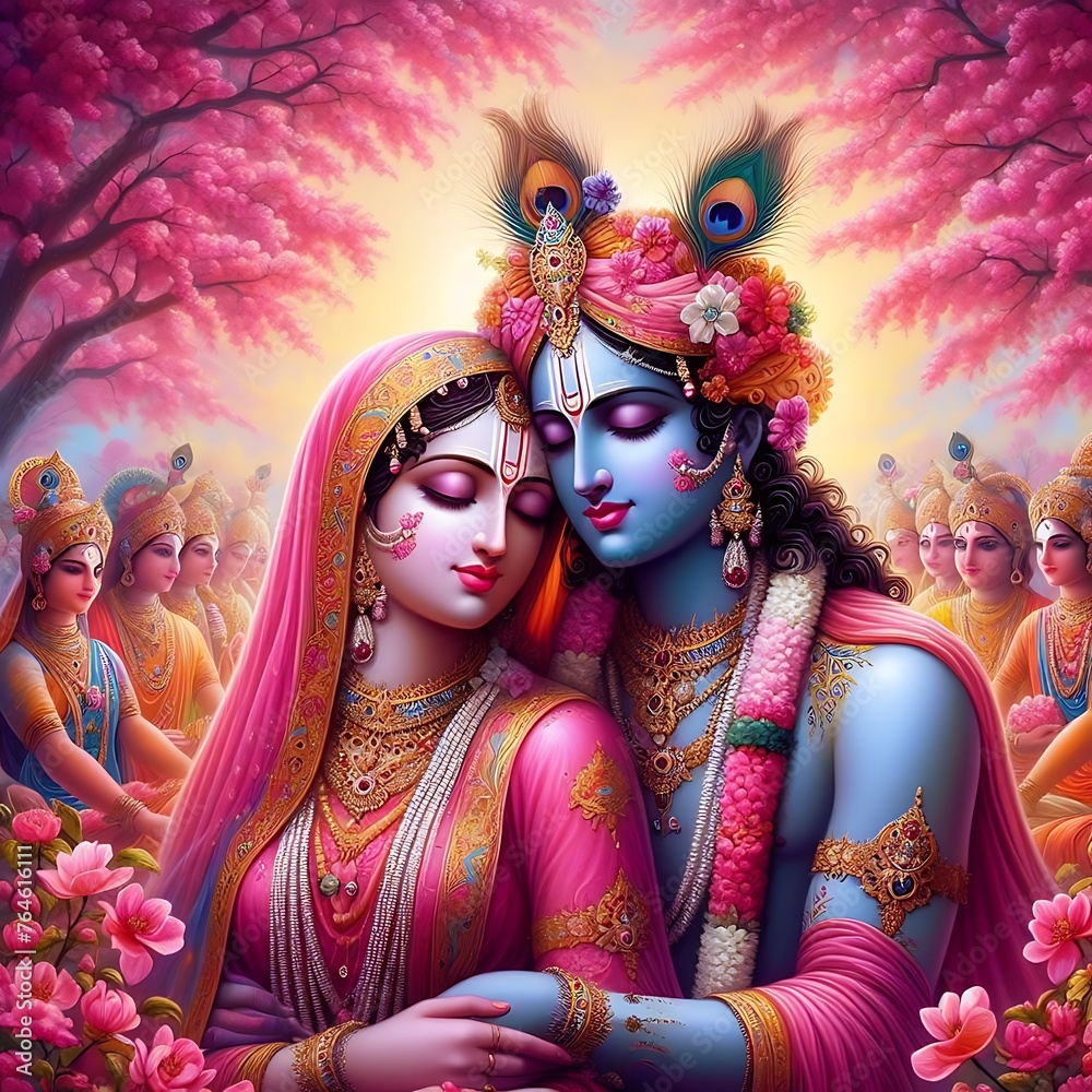 Blossoming Romance in Vrindavan: Up-Close with Krishna & Radha Stock ...