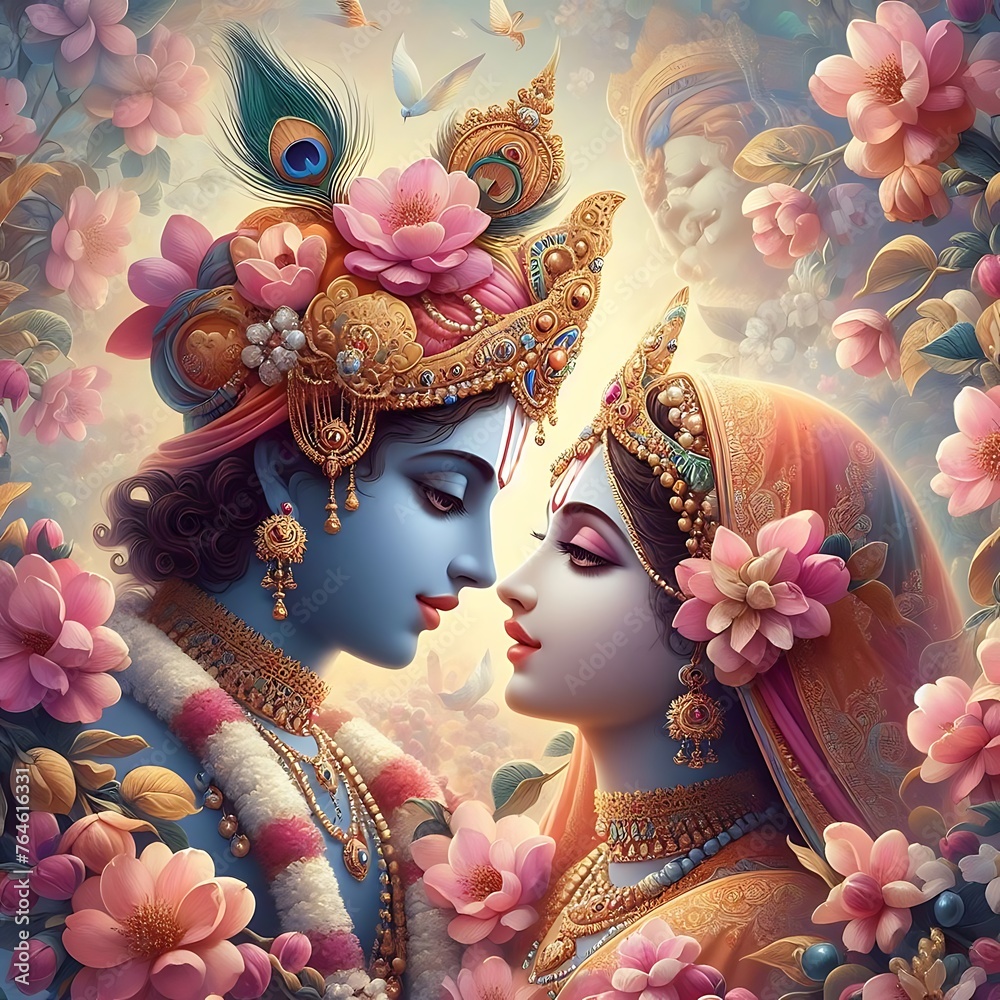 Blossoming Romance in Vrindavan: Up-Close with Krishna & Radha Stock ...