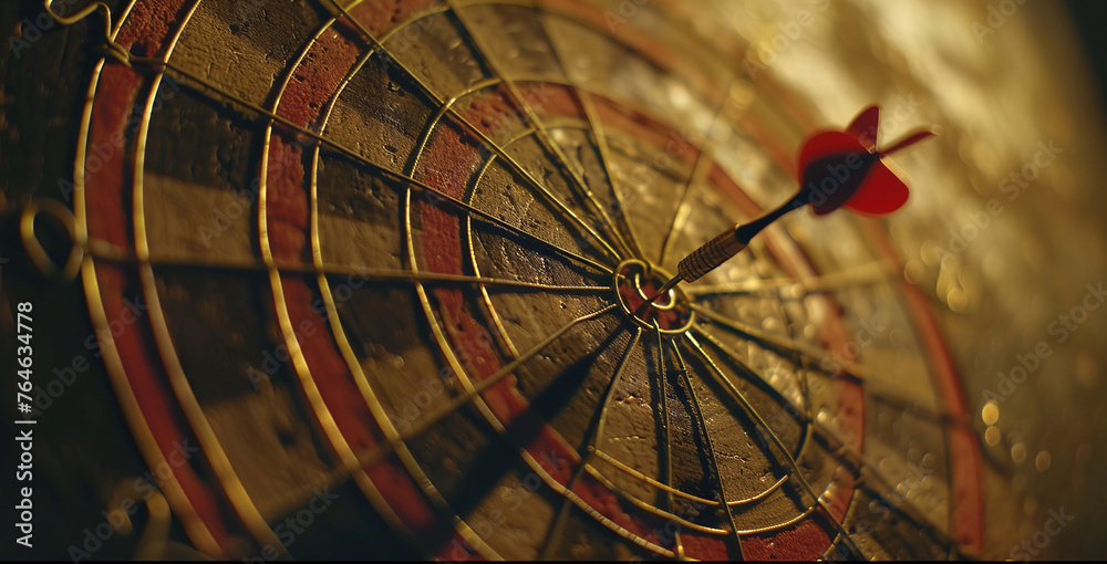 bullseye target or dart board has red dart arrow throw hitting the ...