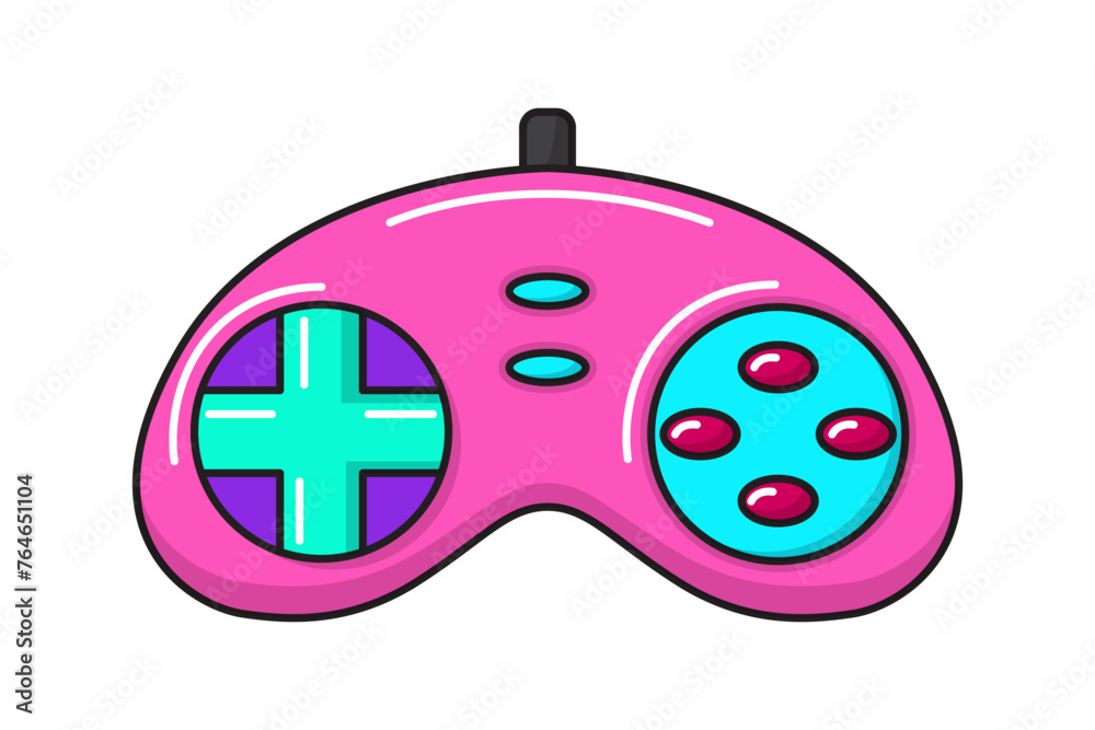 Vector game controller gamepad icon. Pink joystick element flat style ...